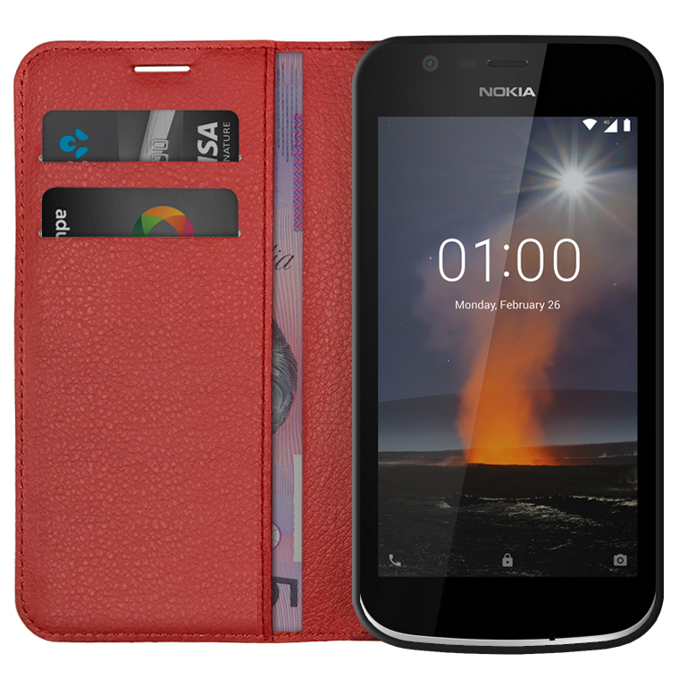 Leather Wallet Case for Nokia 1 (Red)